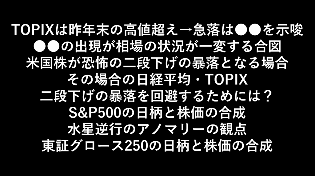 二段下げの足音が忍び寄る米国株、その時日本株はどう動く？日経平均・TOPIX・グロース250 – 高田資産コンサル